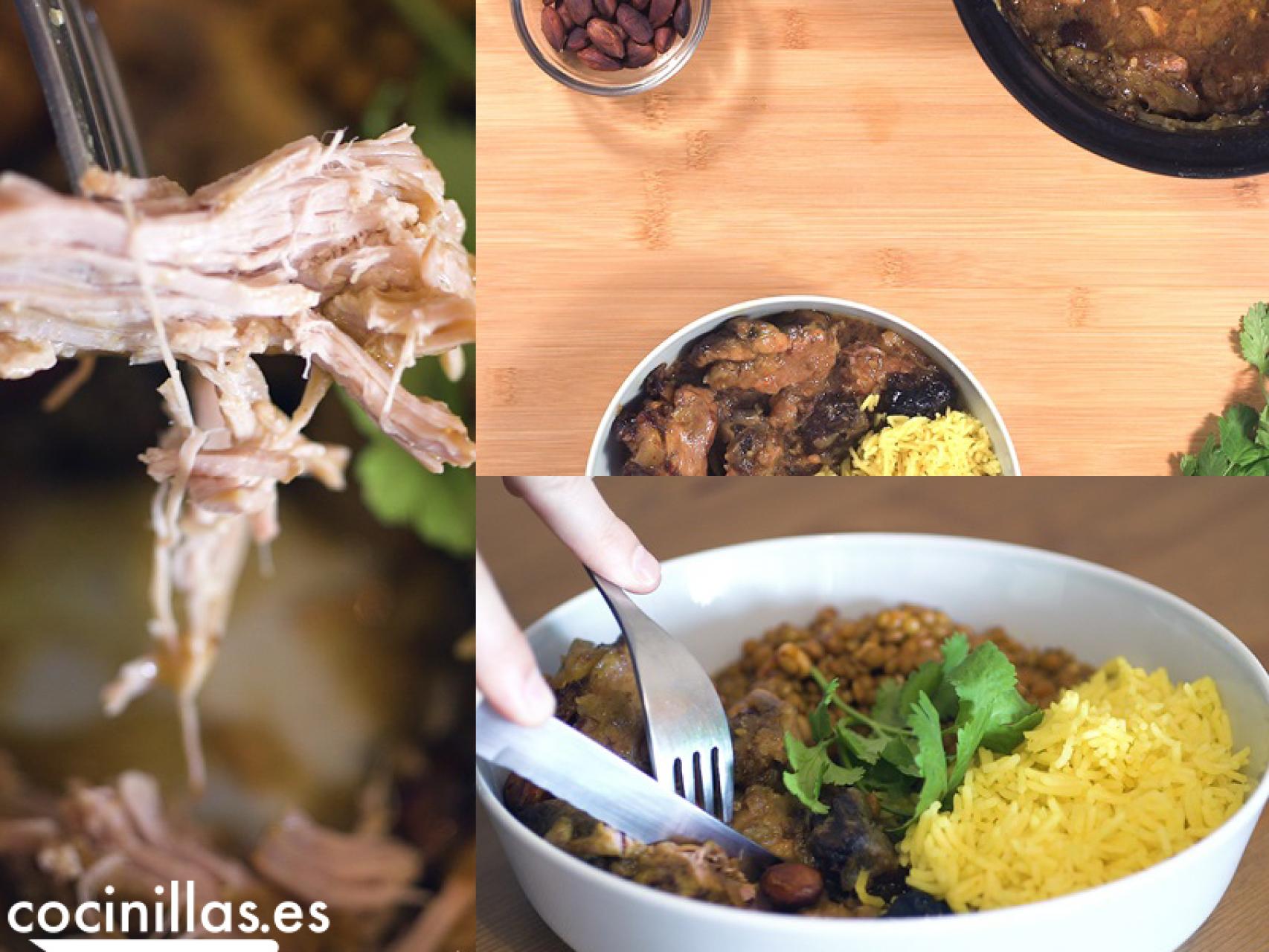 Cordero al curry en Crock-Pot con guarnición de basmati y lentejas
