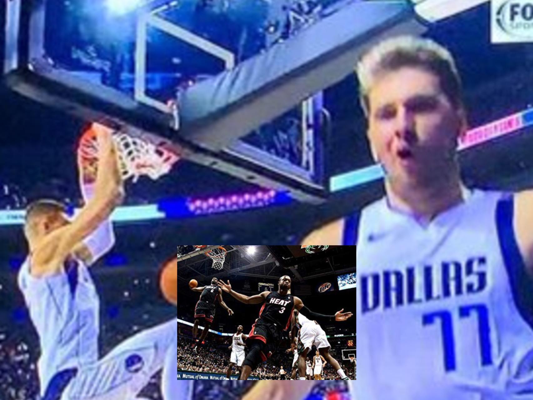 Dwyane Wade Y Lebron James Haciendo Un Mate Dallas Mavericks