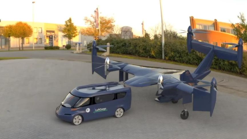 La revolucionaria furgoneta eléctrica voladora: usa una estructura con hélices que se desmonta ...