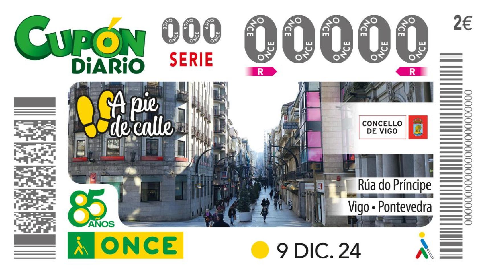 La calle del Príncipe de Vigo, imagen del cupón de la ONCE