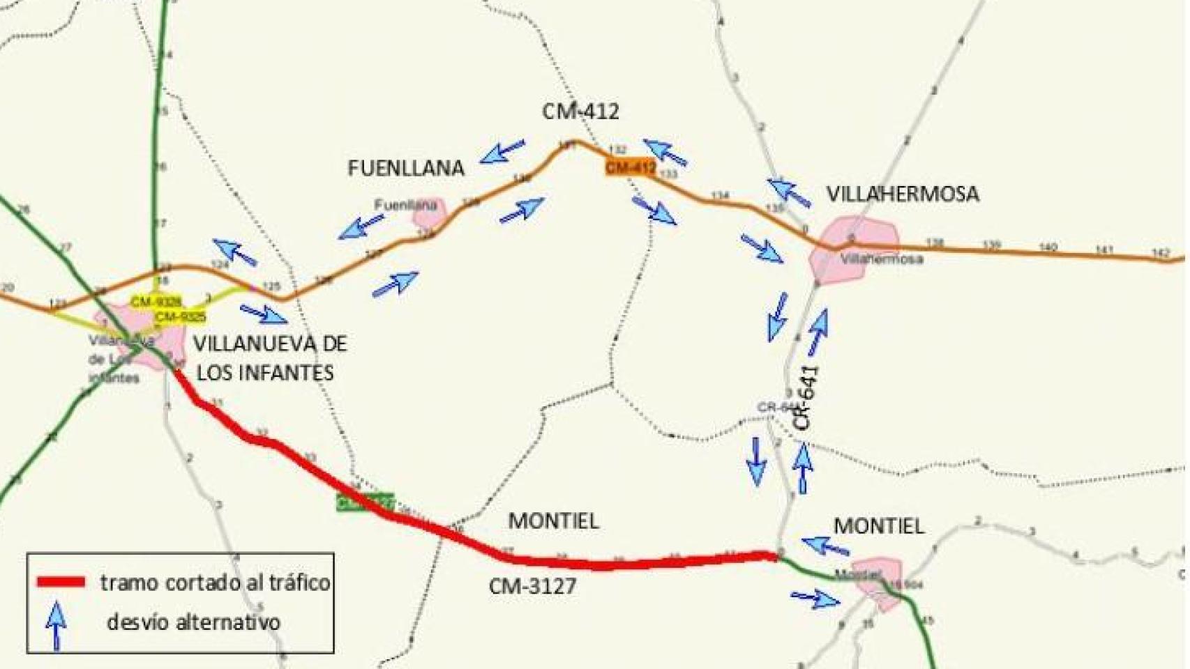 Anuncian el cierre temporal de la carretera CM-3117, que une dos pueblos de Ciudad Real